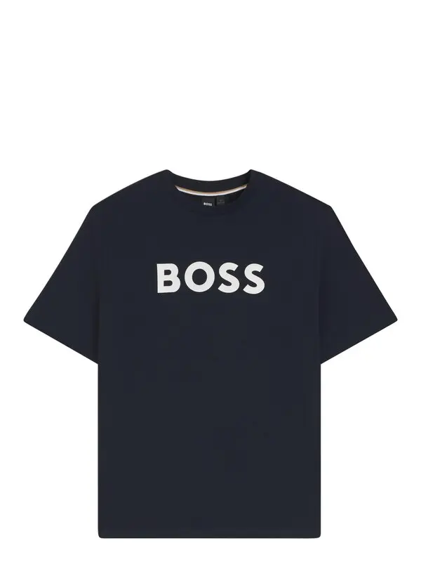 BOSS Cotton Jersey T-shirt With Mixed-print Logo - Dark Blue