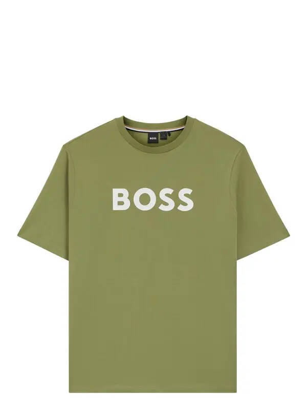 BOSS Cotton Jersey T-shirt With Mixed-print Logo - Green