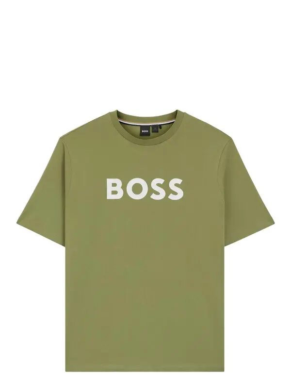 BOSS Cotton Jersey T-shirt With Mixed-print Logo - Green
