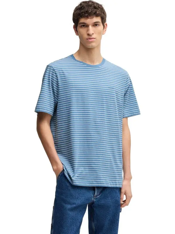 BOSS Relaxed-fit T-shirt In Cotton With Horizontal Stripes - Light Blue