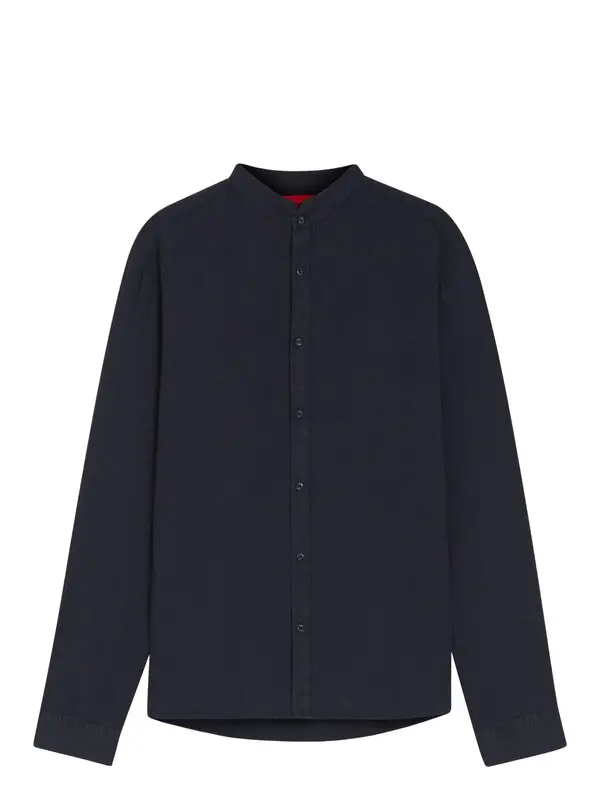 Hugo Slim-fit Shirt In Linen Canvas - Dark Blue