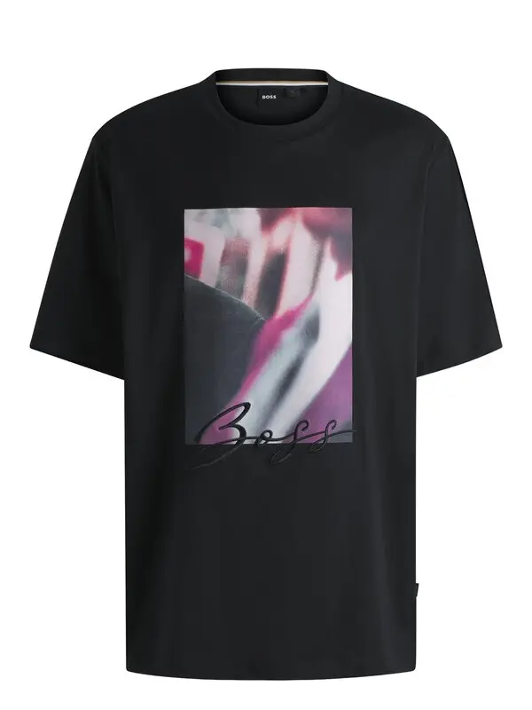 BOSS Cotton-jersey T-shirt With Color-block Logo Artwork - Black