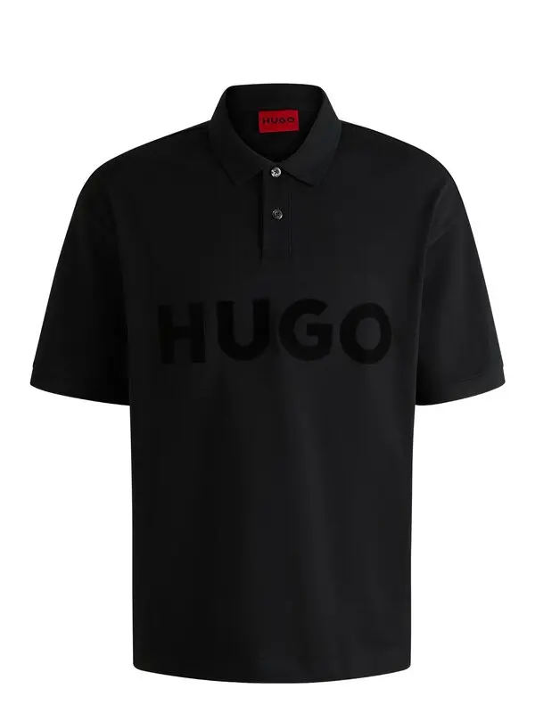 Hugo Oversize-fit Polo Shirt In Cotton With Tonal Logo - Black