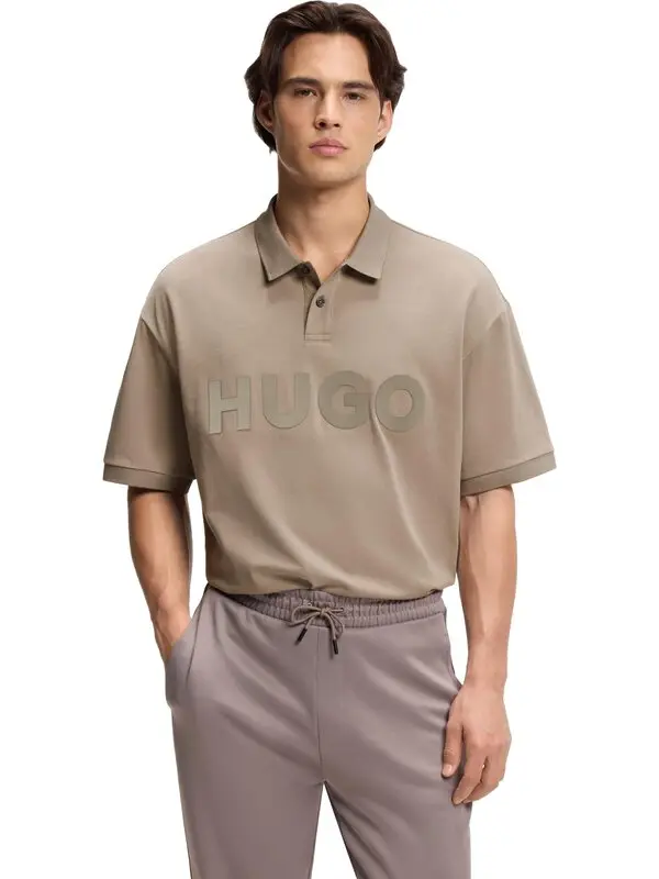 Hugo Oversize-fit Polo Shirt In Cotton With Tonal Logo - Light Brown