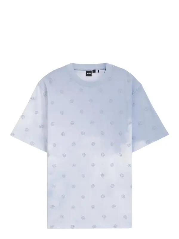 BOSS Interlock-cotton T-shirt With Double B Monograms - Light Blue