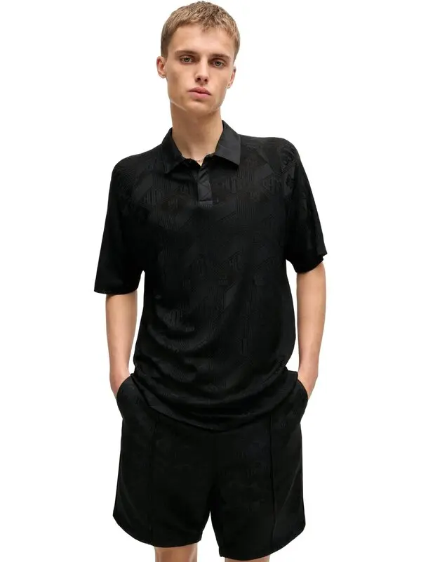 Hugo Logo-pattern Polo Shirt With Contrast Placket - Black