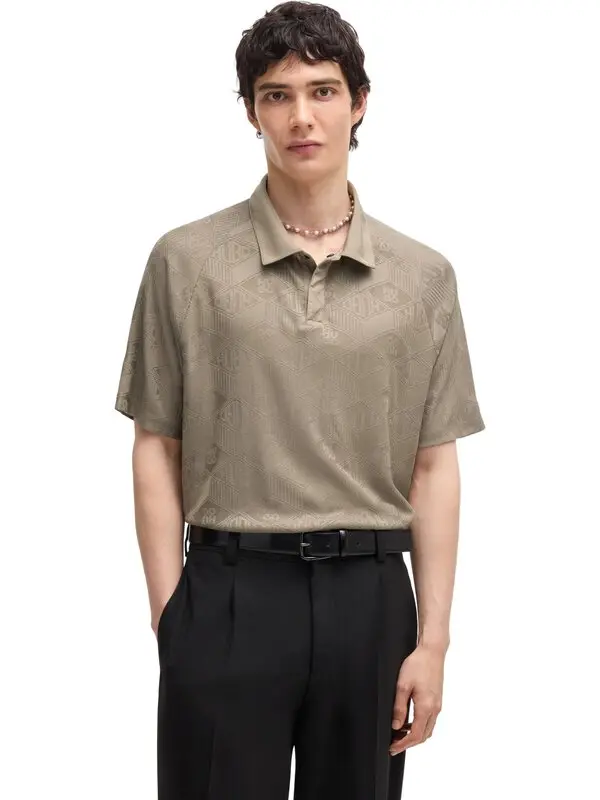 Hugo Logo-pattern Polo Shirt With Contrast Placket - Brown