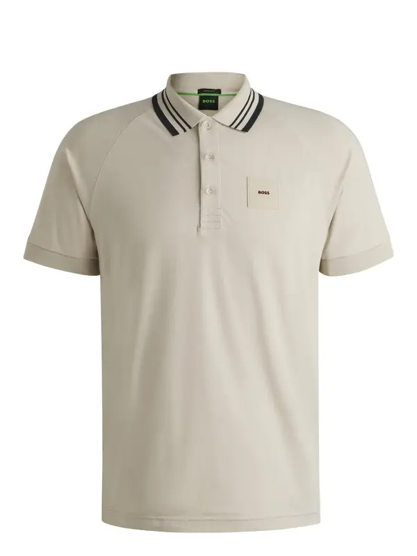 BOSS Paddy Stretch-cotton Polo Shirt With Striped Collar - Light Beige