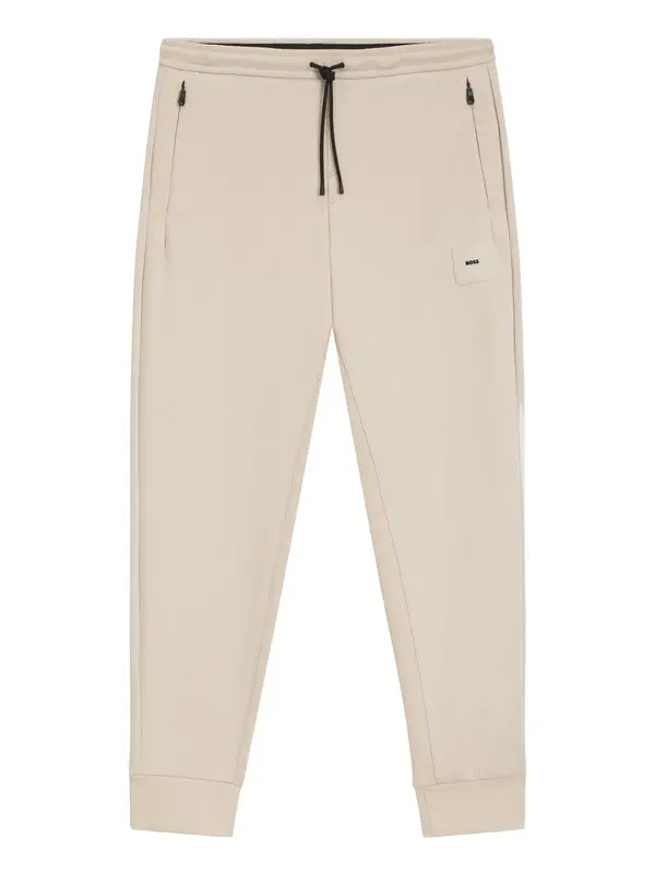BOSS Stretch Tracksuit Bottoms With Logo Patch - Light Beige