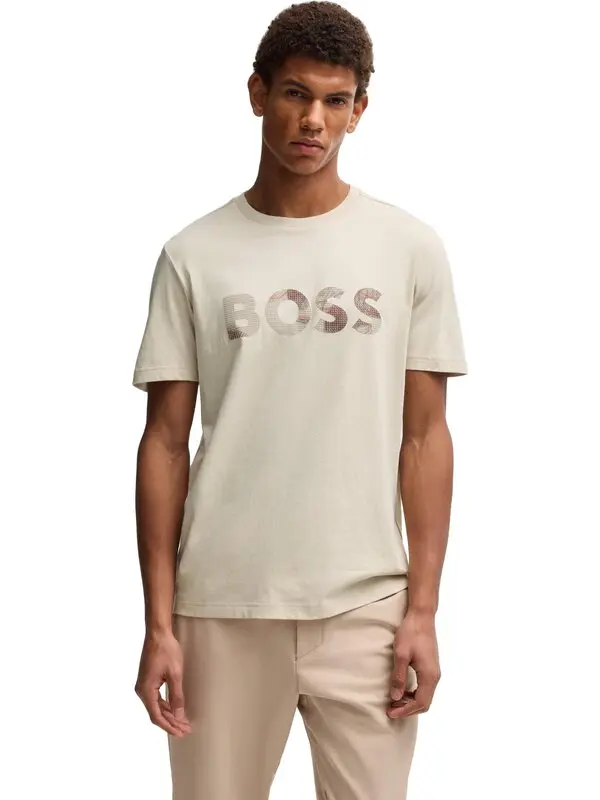 BOSS Cotton-jersey T-shirt With Logo Print - Light Beige