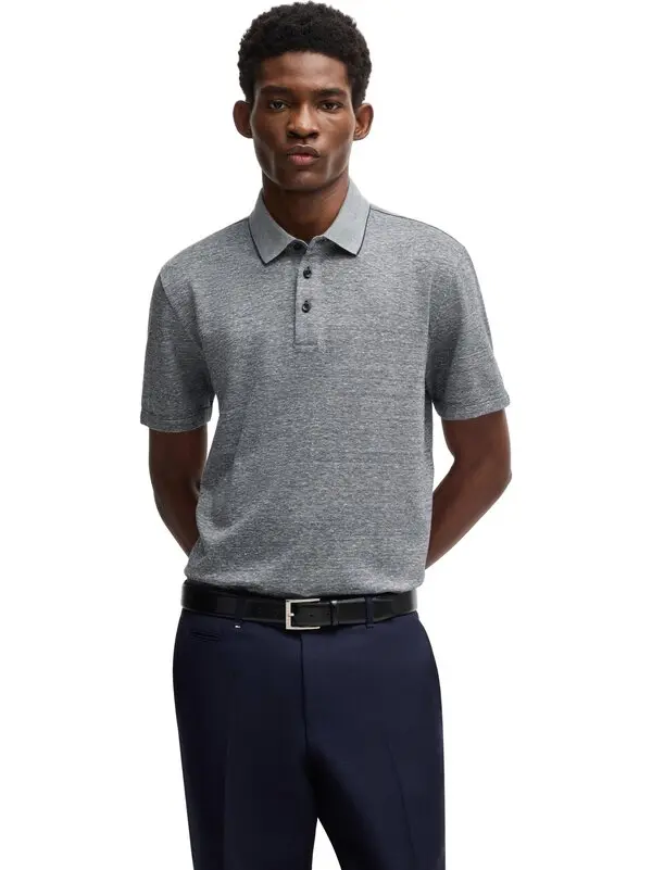 BOSS Knit Polo Shirt In Cotton And Linen - Grey