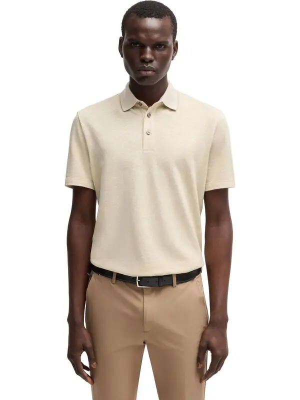 BOSS Knit Polo Shirt In Cotton And Linen - Light Beige