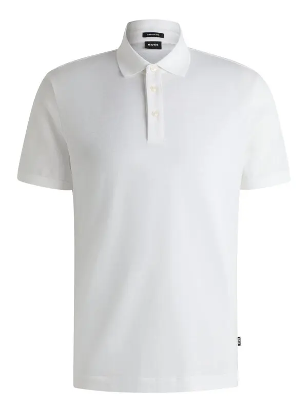 BOSS Knit Polo Shirt In Cotton And Linen - White