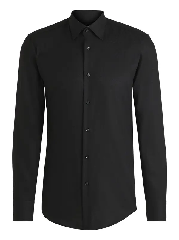 BOSS Slim-fit Shirt With Leaf Jacquard - Black
