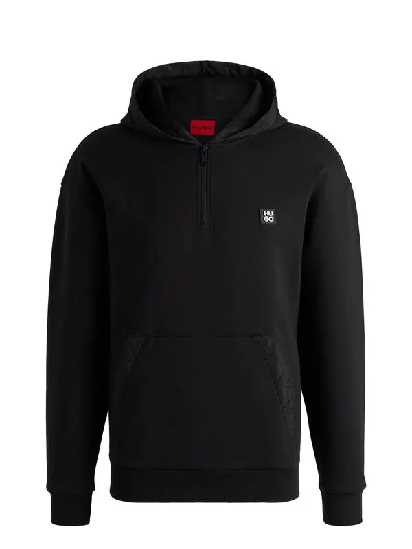 Hugo Zip-neck Hoodie With Stacked Branding - Black
