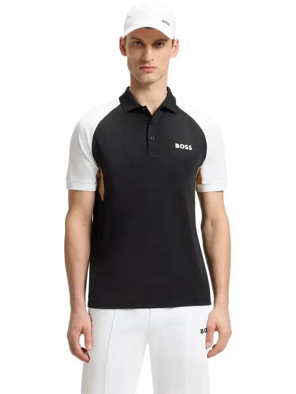BOSS Active Paddy Color-blocked Polo Shirt With Mesh Inserts - Black