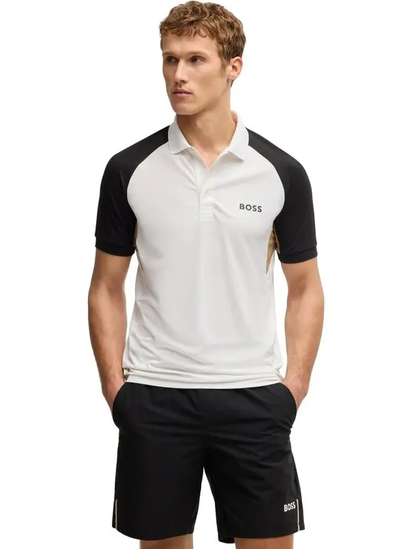 BOSS Active Paddy Color-blocked Polo Shirt With Mesh Inserts - White