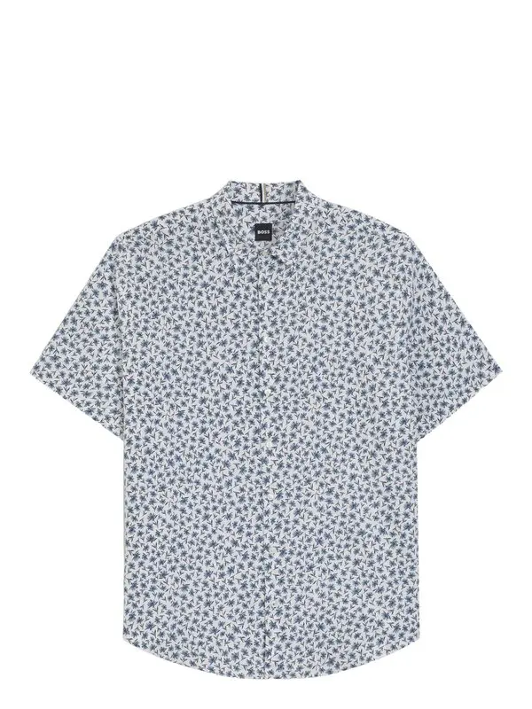 BOSS Slim-fit Shirt In Floral-print Stretch Linen - Light Blue