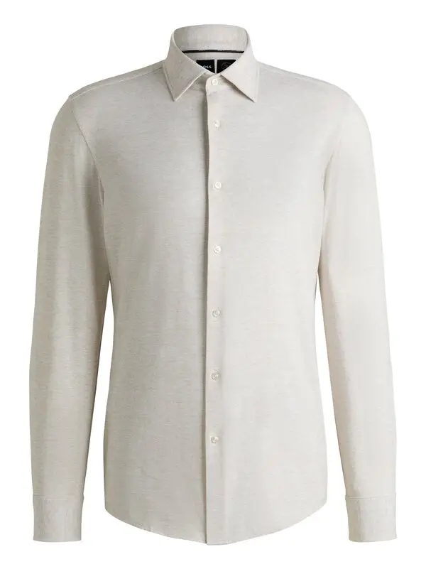 BOSS Slim-fit Shirt In Printed Performance Fabric - Light Beige