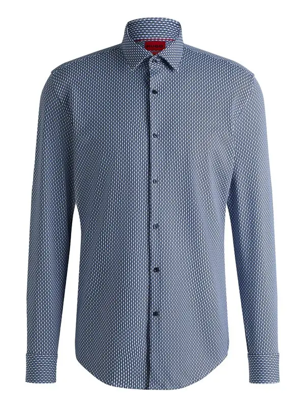 Hugo Slim-fit Shirt In Printed Performance-stretch Jersey - Dark Blue