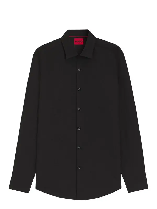 Hugo Slim-fit Shirt In Cotton-linen Jacquard - Black
