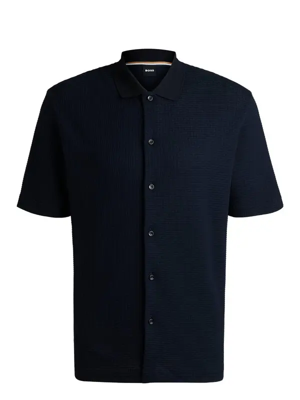 BOSS Regular-fit Shirt In Waffle Cotton - Dark Blue