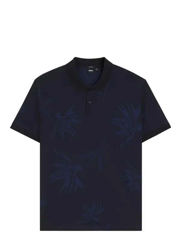 BOSS Mercerised-cotton Polo Shirt With Floral Jacquard - Dark Blue