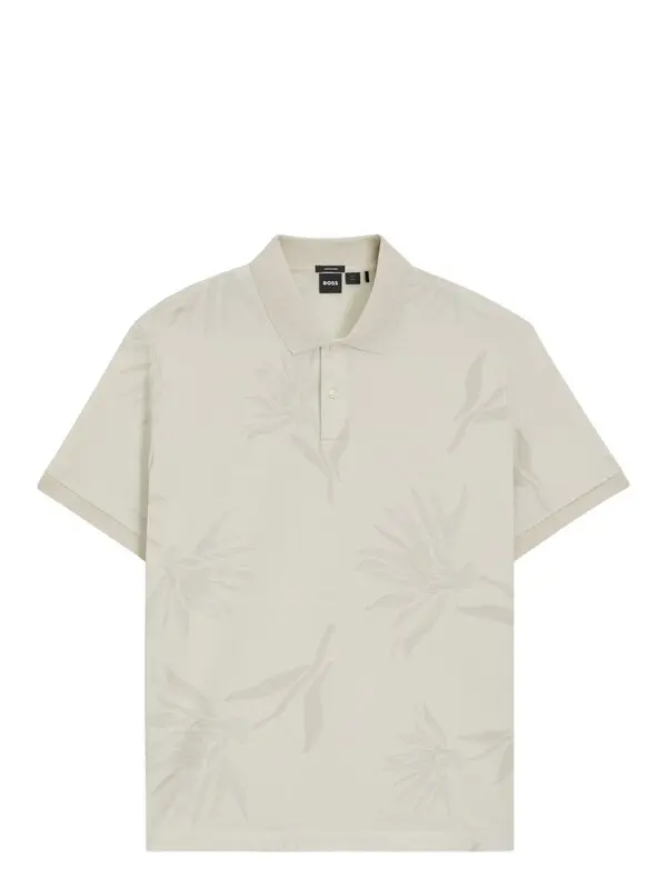 BOSS Mercerised-cotton Polo Shirt With Floral Jacquard - White
