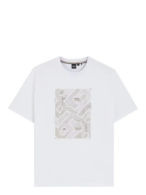 BOSS Cotton-jersey T-shirt With Monogram Artwork - White