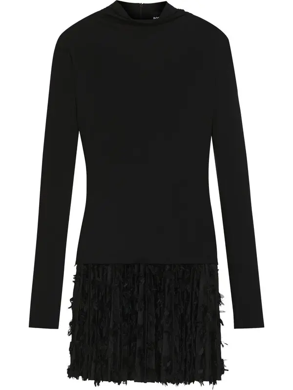BOSS Jersey Dress With Feathered Plissé Pleats - Black