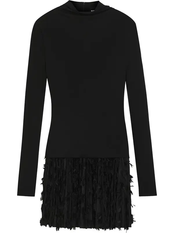 BOSS Jersey Dress With Feathered Plissé Pleats - Black