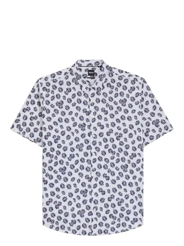 BOSS Slim-fit Shirt In Floral-print Cotton - Dark Blue
