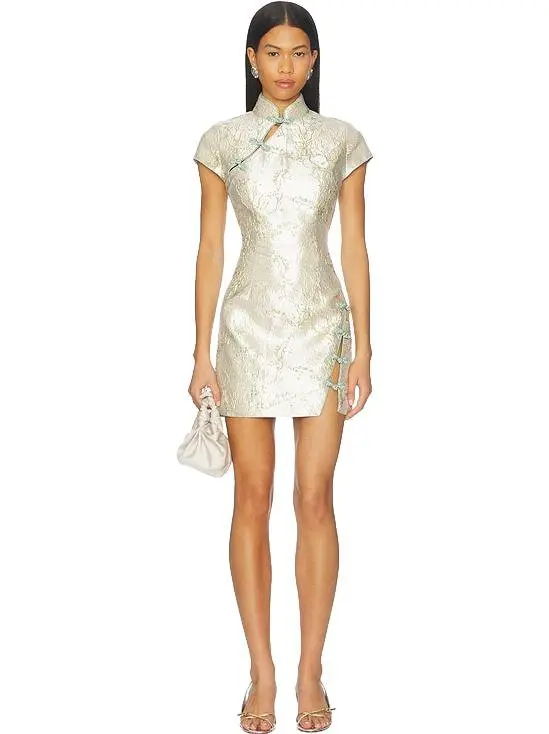 SAU LEE Jada Jacquard Mini Dress - Silver Mint