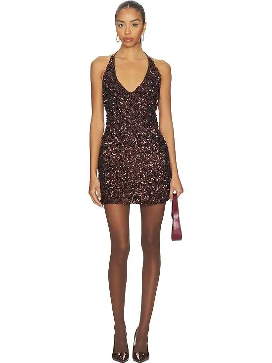 SNDYS Asher Sequin Mini Dress - Chocolate