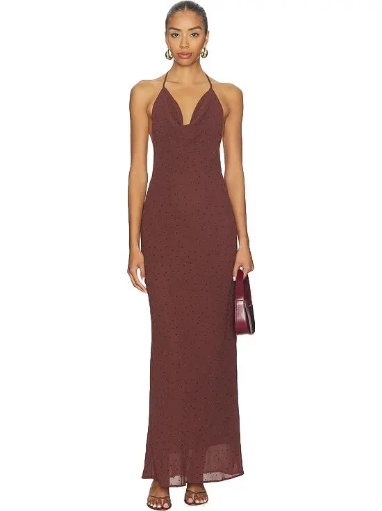 SNDYS Nadene Diamante Halter Maxi Dress - Merlot