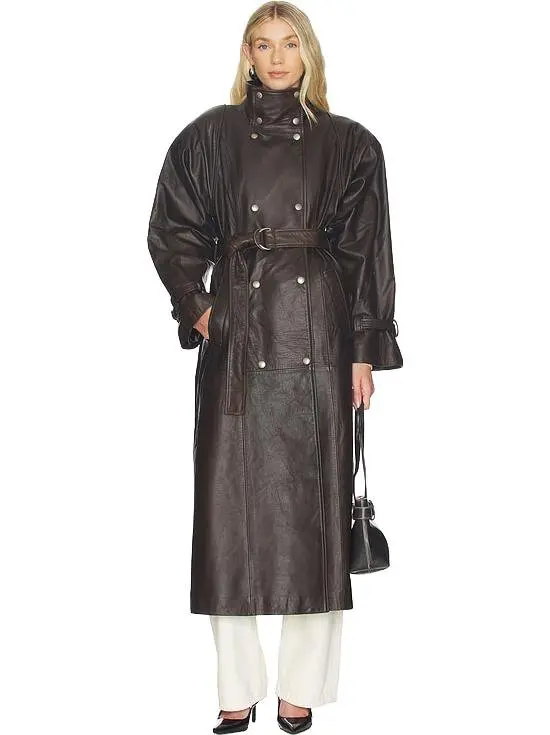 DUCIE Ivy Leather Coat - Fudge Brown