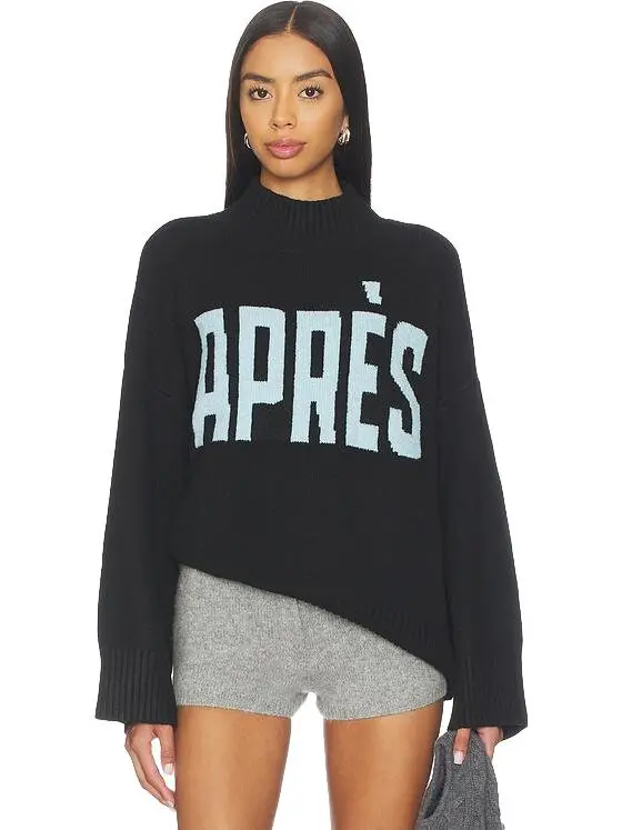 Sanctuary Apres Intarsia High Mock Logo Sweater - Black & Aquamarine