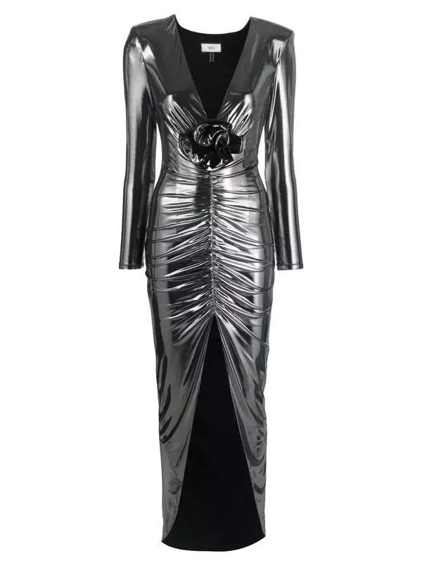 NISSA Ruffle-detailing V-neck Dress - Silver
