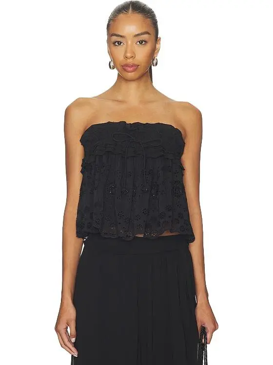 SCARLETT POPPIES Toshiko Strapless Embroidered Top - Black