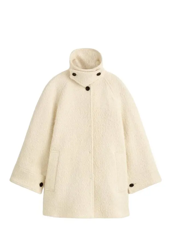 Cos Mock-neck Wool-herringbone Short Coat - Beige