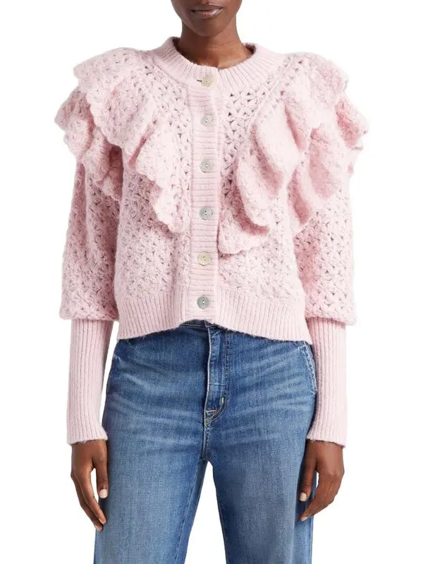 Farm Rio Ruffle Cardigan - Pink