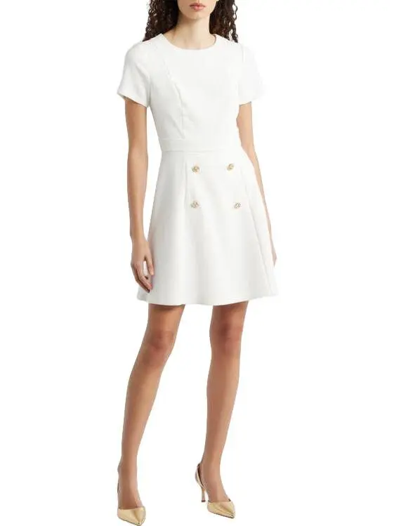Eliza J Button Detail Fit & Flare Dress - Ivory