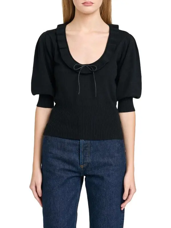 WAYF Paulina Puff Sleeve Sweater - Black