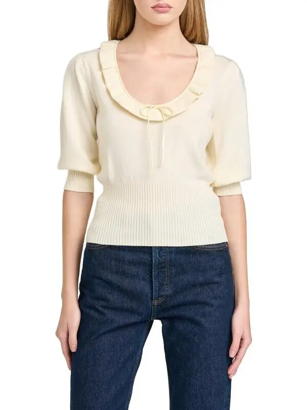 WAYF Paulina Puff Sleeve Sweater - Cream