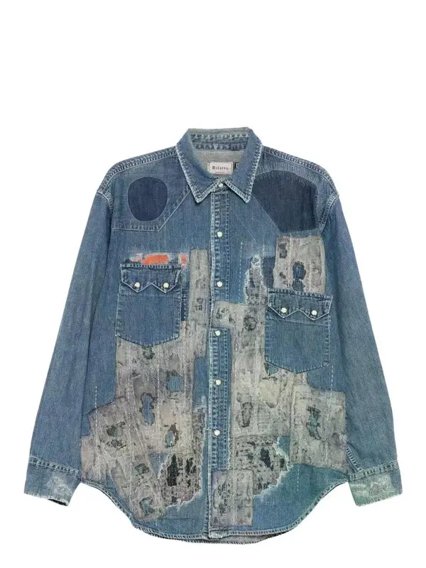 KAFENEO BY TBF Patch-work Denim Shirt - Blue