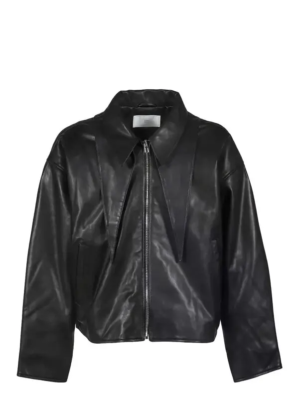 EZR Pointed-collar Leather Jacket - Black