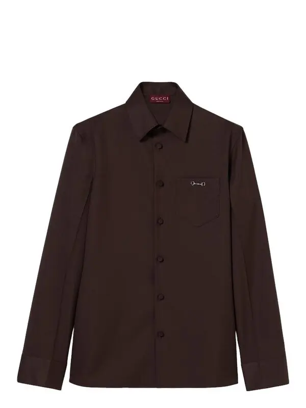 Gucci Shirt With Metal Horsebit On Chest Pocket Blackish - Brown