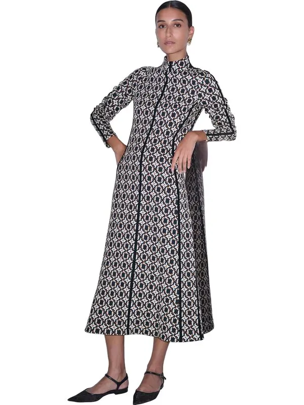 ME+EM Graphic Jacquard Fit And Flare Midi Dress - Navy Multi