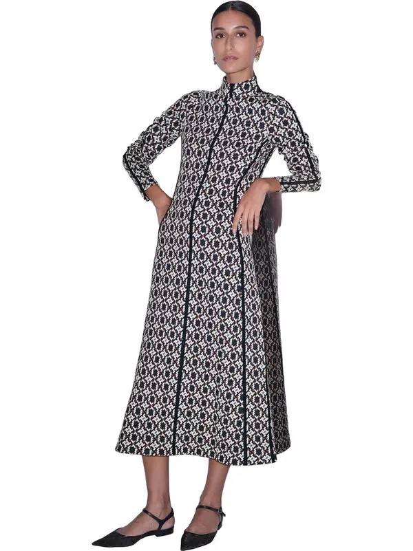 ME+EM Graphic Jacquard Fit And Flare Midi Dress - Navy Multi