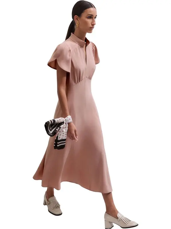 ME+EM Contrast Stitch Midi Dress - Smoke Pink